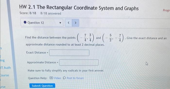 Solved HW 2.1 The Rectangular Coordinate System and Graphs | Chegg.com