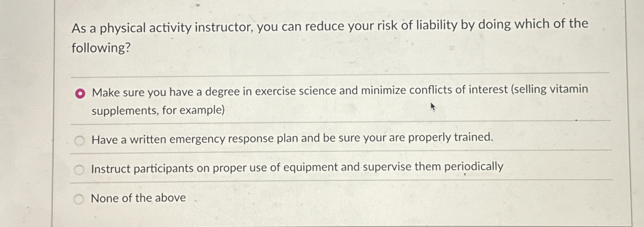 Solved As a physical activity instructor, you can reduce | Chegg.com