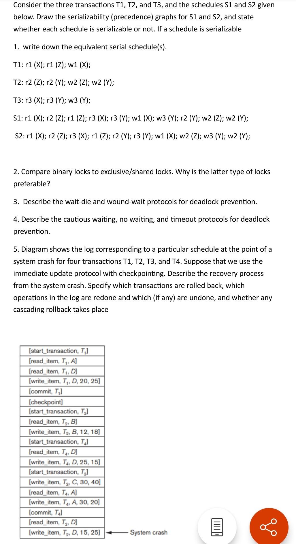 Solved Consider the three transactions T1, T2, and T3, and | Chegg.com