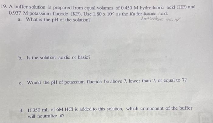 Solved 9. A buffer solution is prepared from equal volumes | Chegg.com