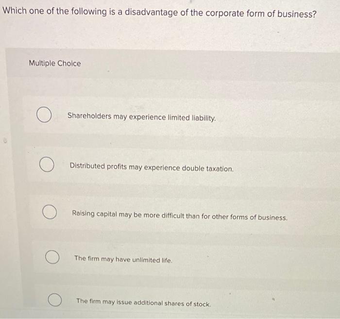 Solved Which one of the following is a disadvantage of the | Chegg.com