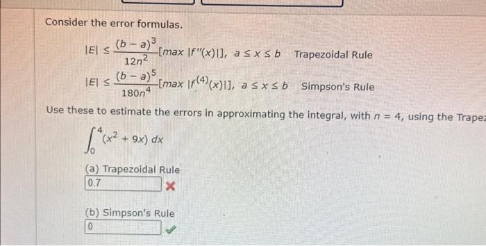 Solved Consider the error formulas. | Chegg.com