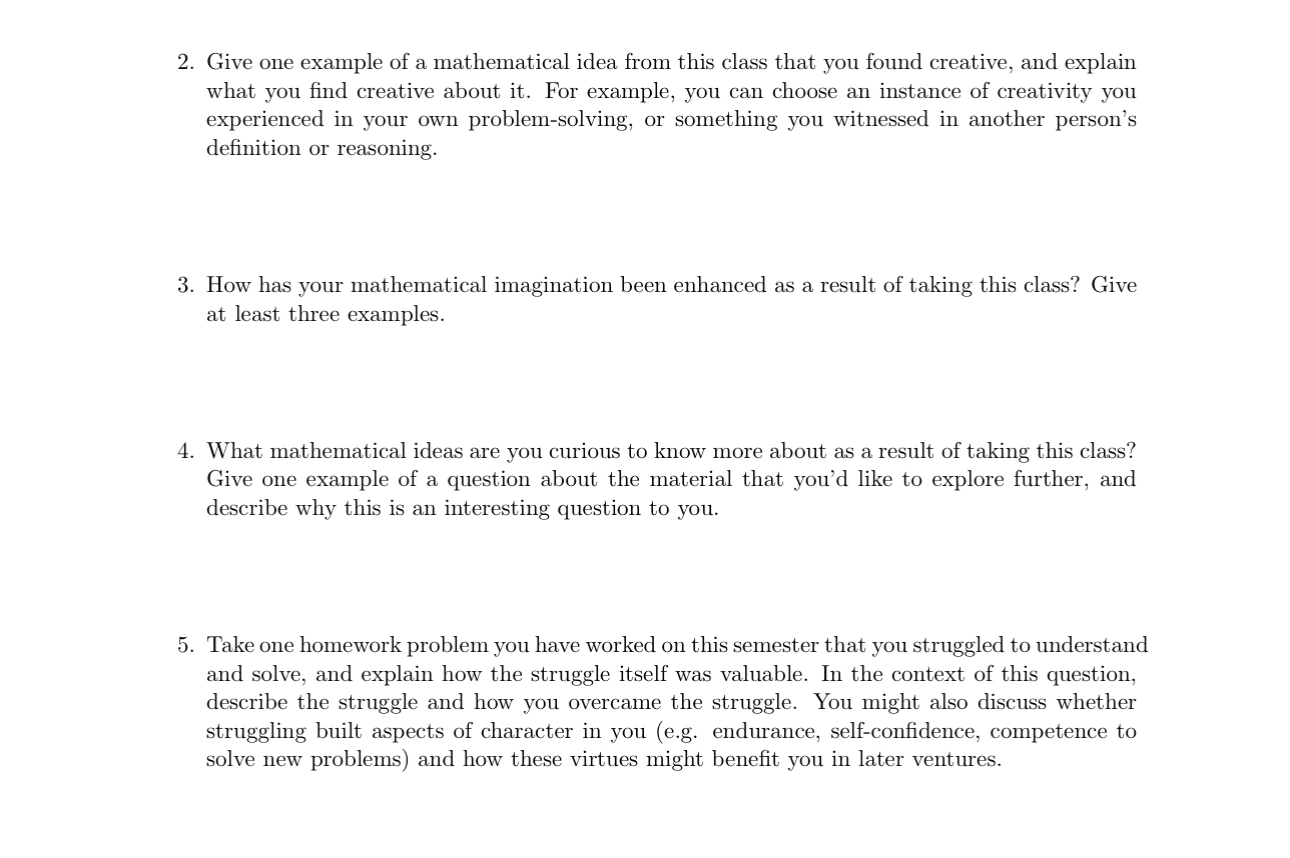 Solved Give one example of a mathematical idea from this | Chegg.com