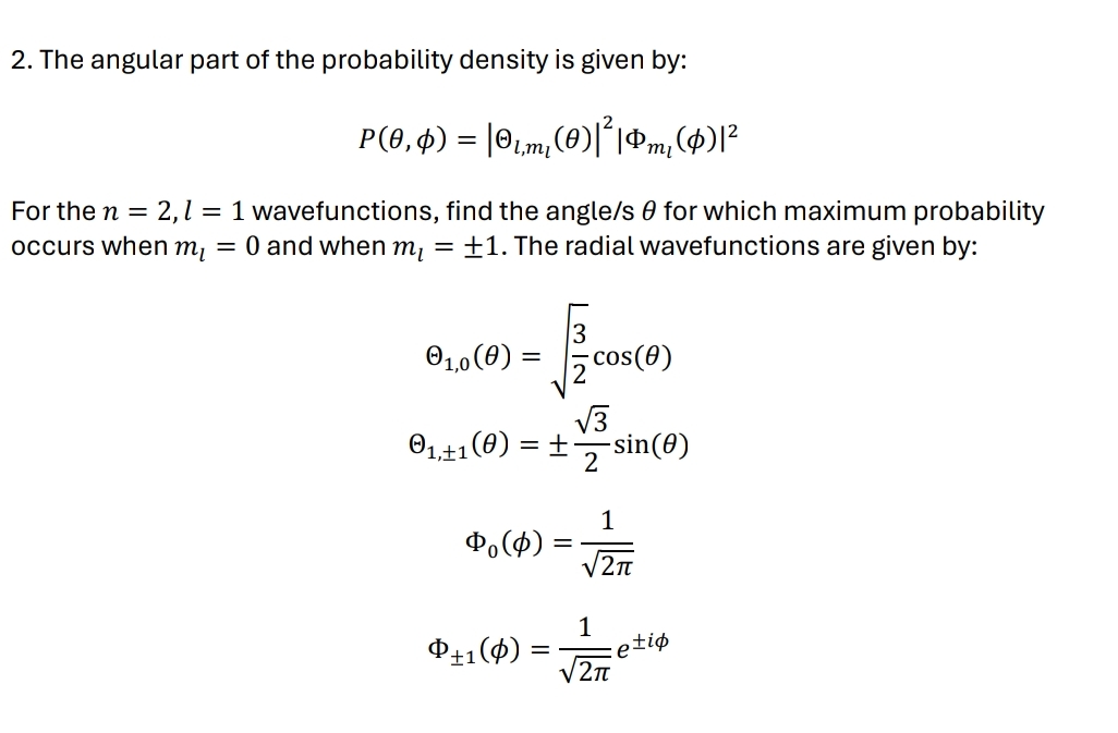 The angular part of the probability density is given | Chegg.com