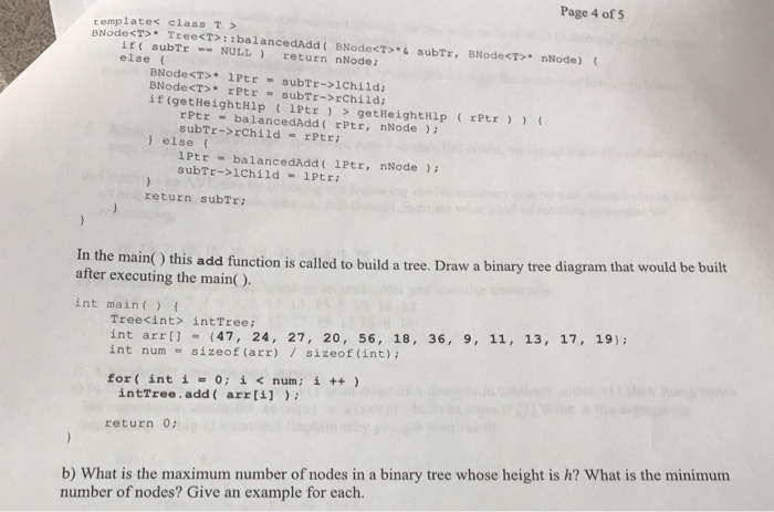 Solved 4. Binary tree concepts and code-tracing: a) | Chegg.com