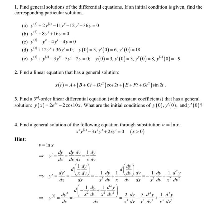 Solved 1. Find general solutions of the differential | Chegg.com