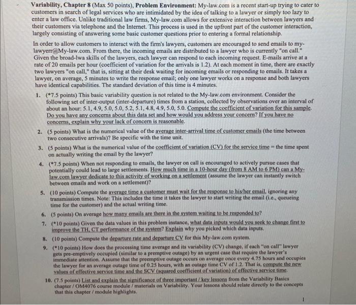 Solved Variability, Chapter 8 (Max 50 points), Problem | Chegg.com