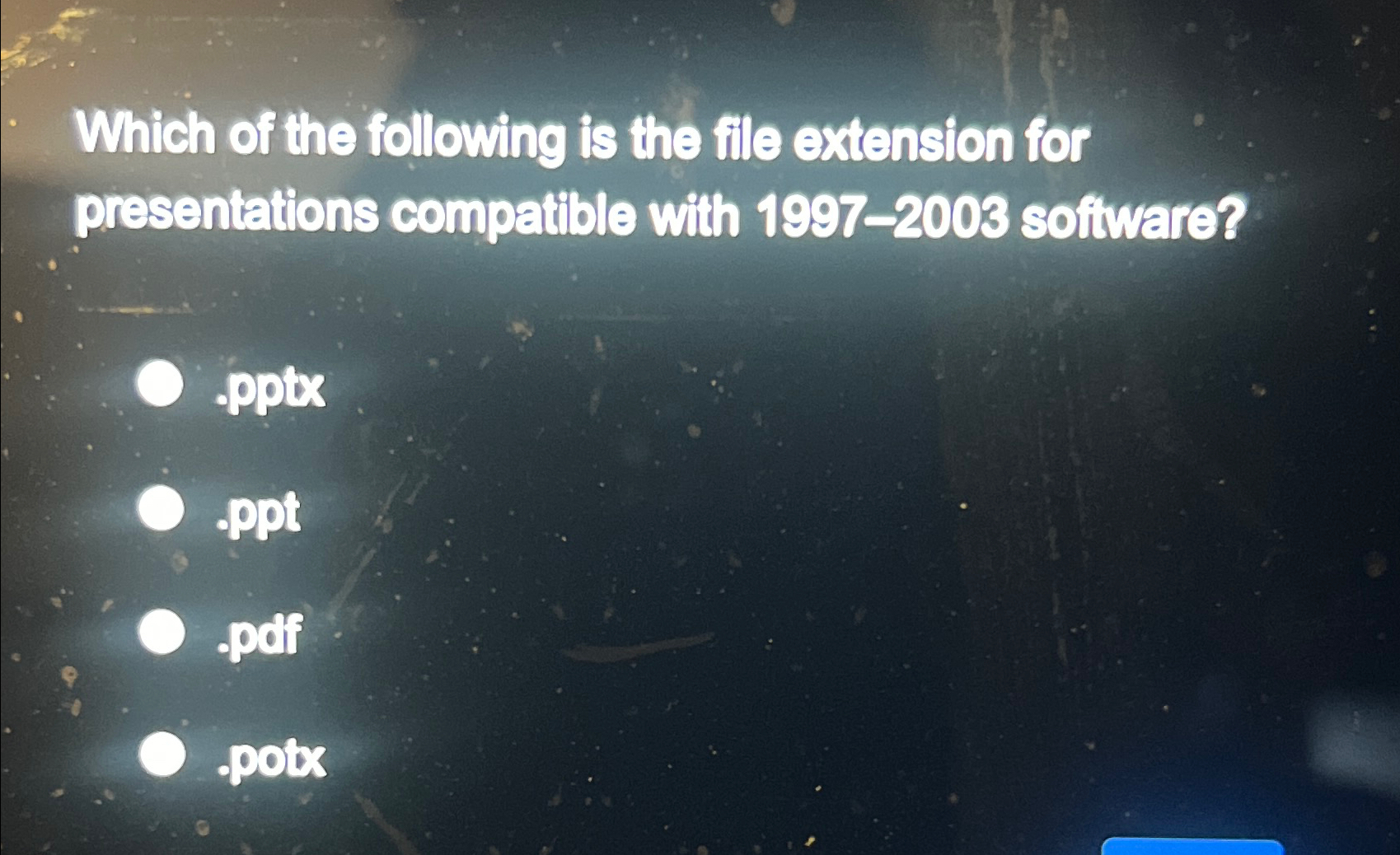 Solved Which of the following is the file extension for | Chegg.com