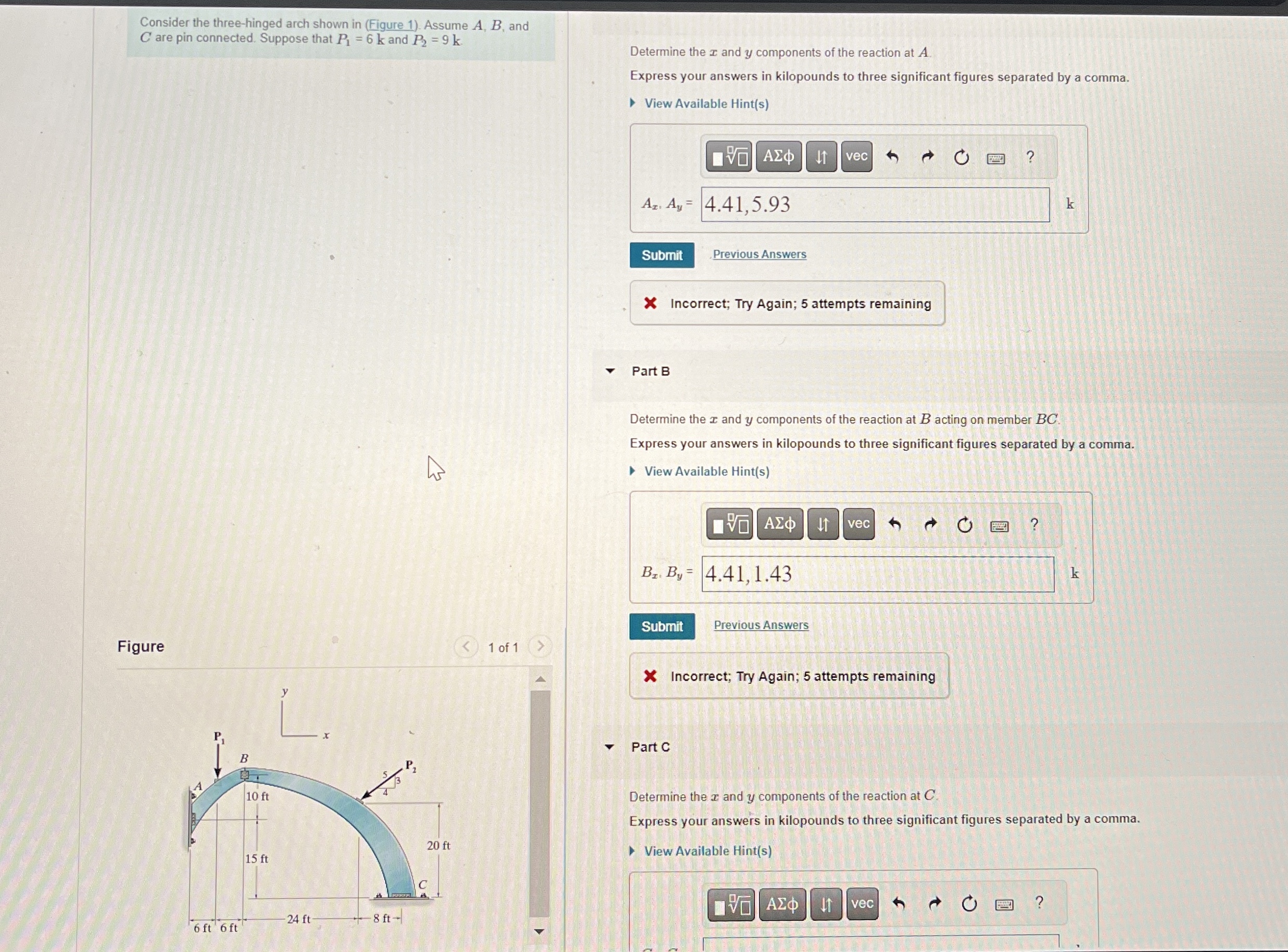 Solved Consider the three-hinged arch shown in (Figure 1). | Chegg.com
