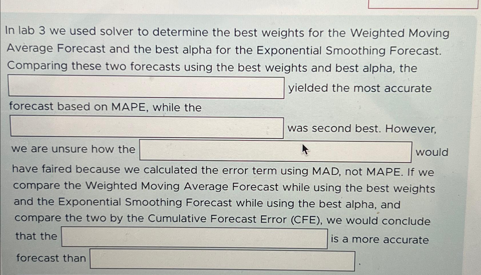 Solved In lab 3 ﻿we used solver to determine the best | Chegg.com