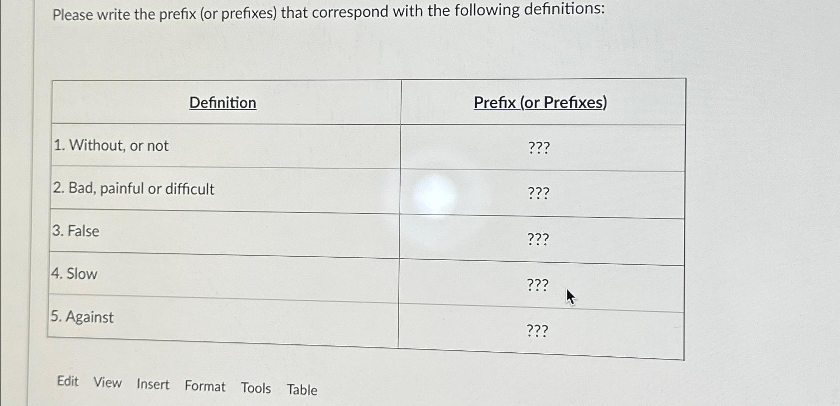 Solved Please write the prefix (or prefixes) that | Chegg.com Solved Please write the prefix (or prefixes) that | Chegg.com
