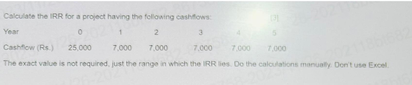 Solved Calculate the IRR for a project having the following | Chegg.com