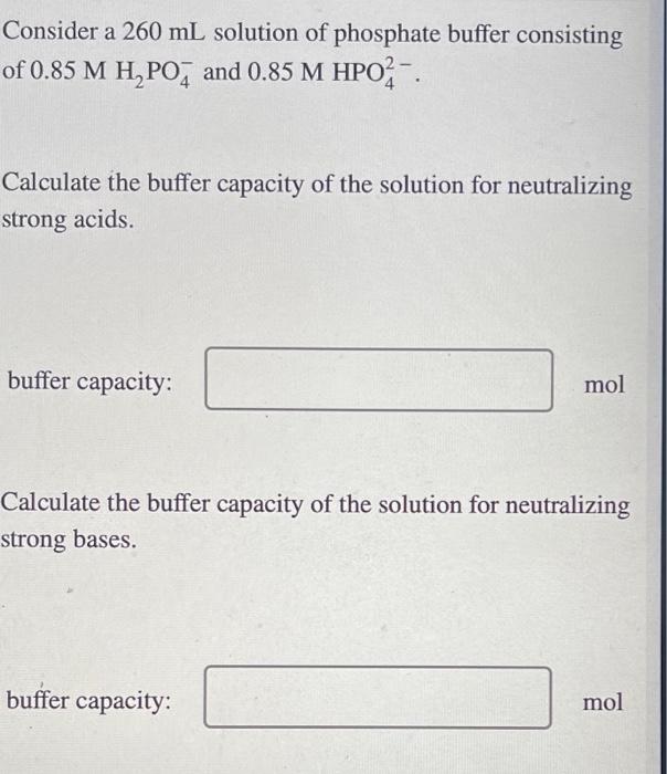 Solved Consider a 260 mL solution of phosphate buffer | Chegg.com