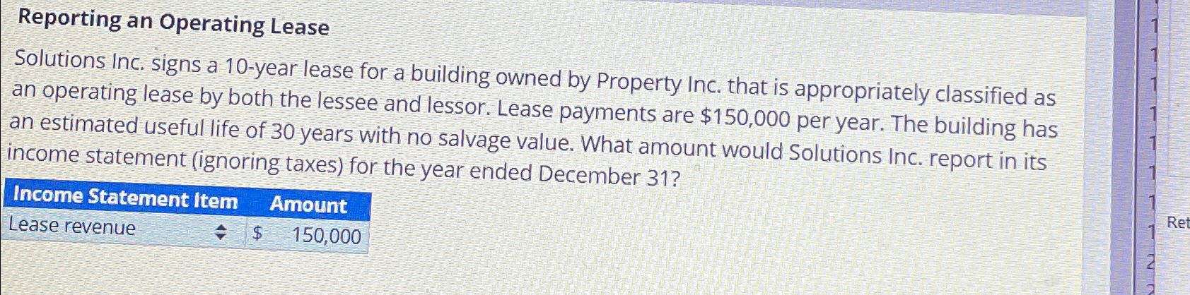 Solved Reporting an Operating LeaseSolutions Inc. signs a | Chegg.com