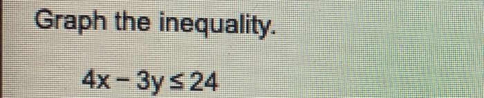Solved Graph the inequality. 4x - 3y s 24 | Chegg.com