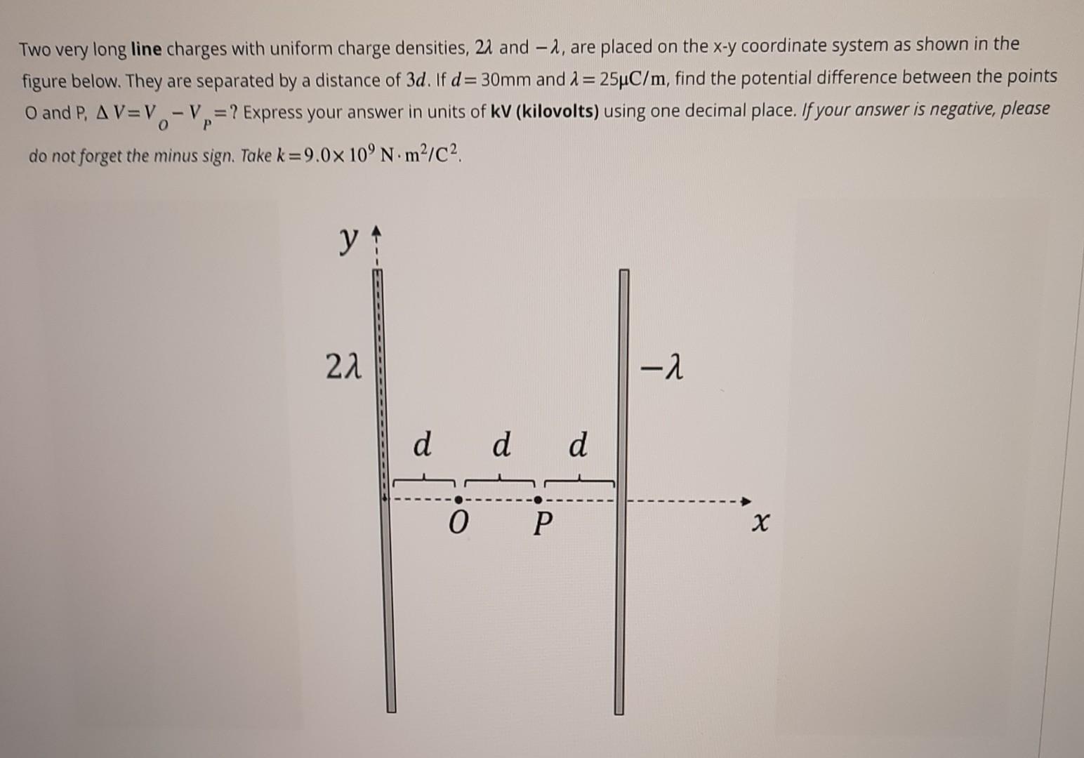 Solved Two very long line charges with uniform charge | Chegg.com