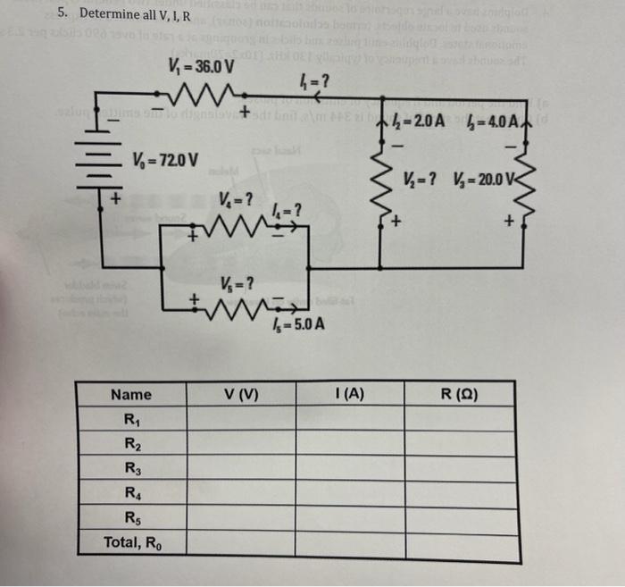 Solved 5. Determine all V, IR V = 36.0 V wins 4:? + b=2.0A | Chegg.com
