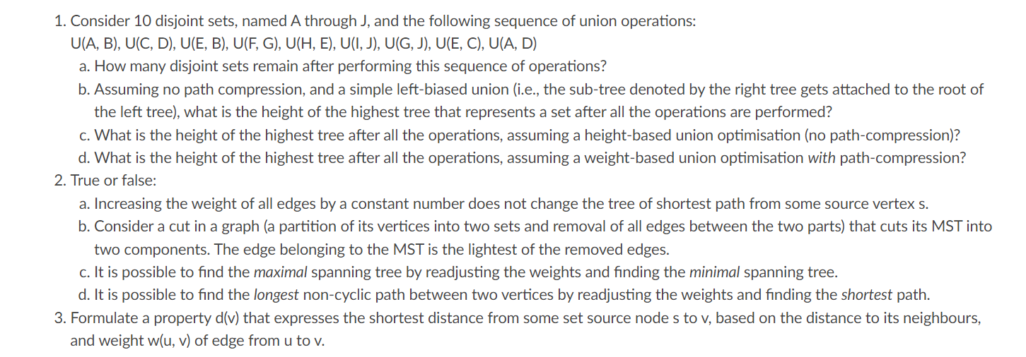 Solved Consider 10 ﻿disjoint sets, named A through J, ﻿and | Chegg.com