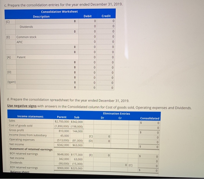 Solved Prepare consolidation spreadsheet for intercompany | Chegg.com