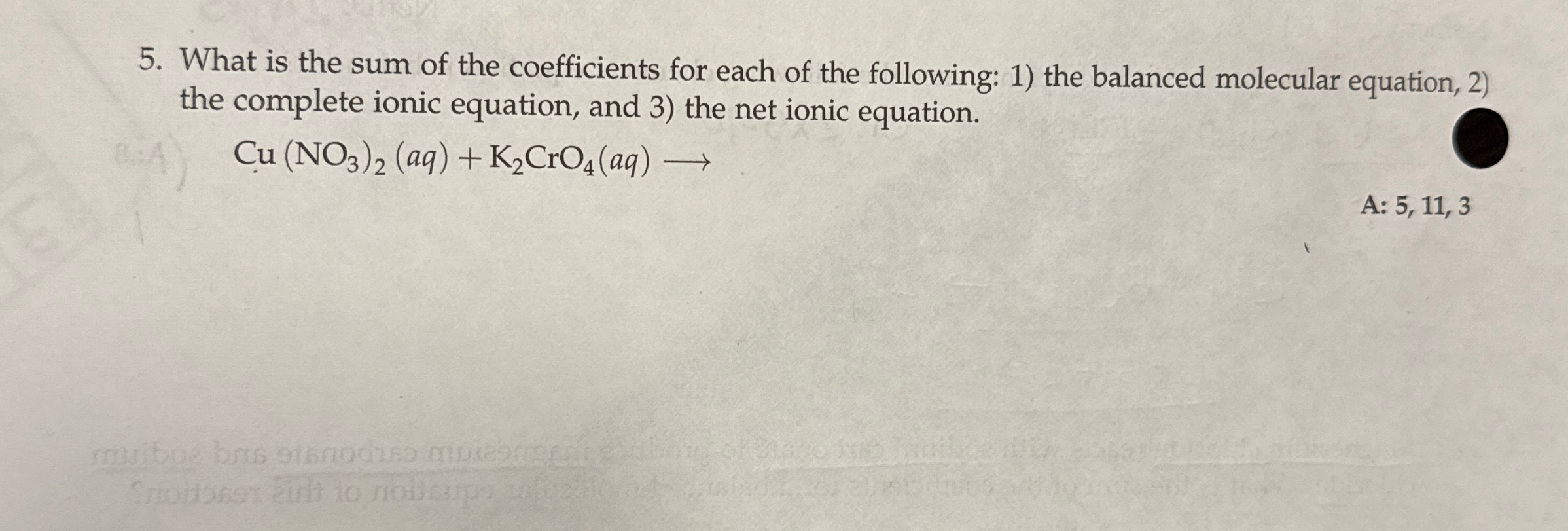 Solved What is the sum of the coefficients for each of the | Chegg.com