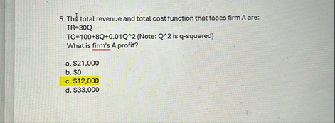 Solved Th y` ﻿total revenue and total cost function that | Chegg.com