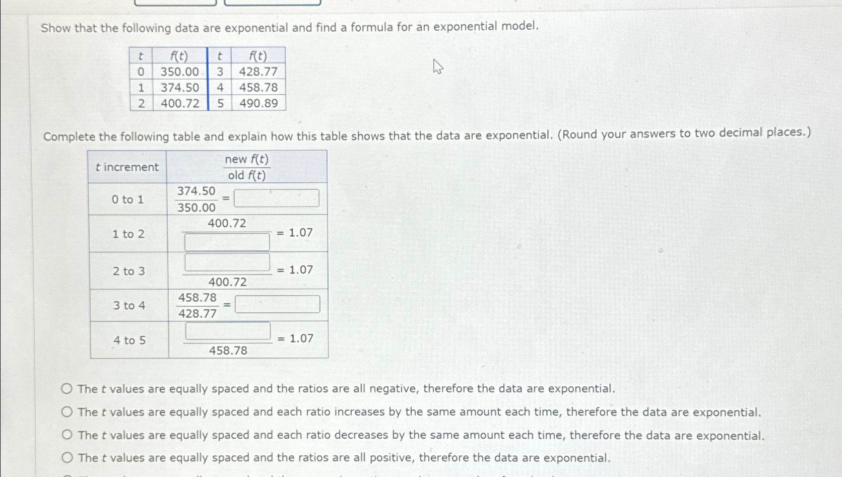 Solved Show that the following data are exponential and find | Chegg.com