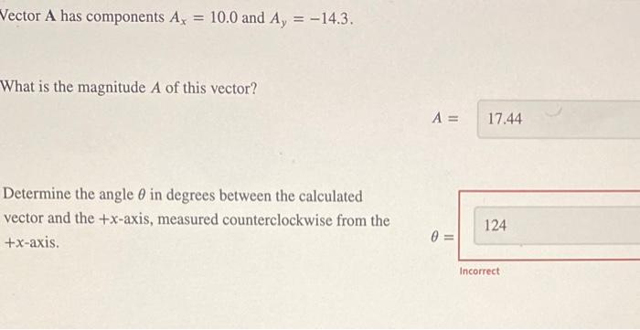Solved Vector A has components Ax=10.0 and Ay=−14.3. What is | Chegg.com