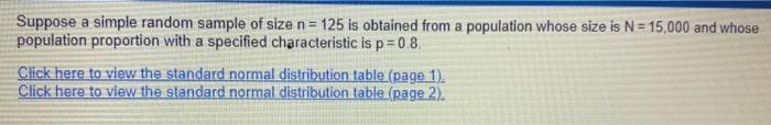 Solved Suppose a simple random sample of size n=125 is | Chegg.com
