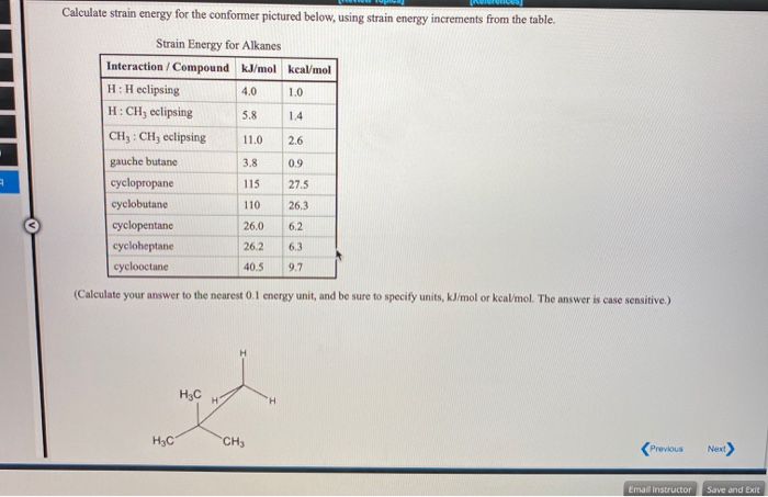 Solved Calculate strain energy for the conformer pictured | Chegg.com