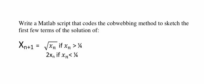 Write a Matlab script that codes the cobwebbing | Chegg.com