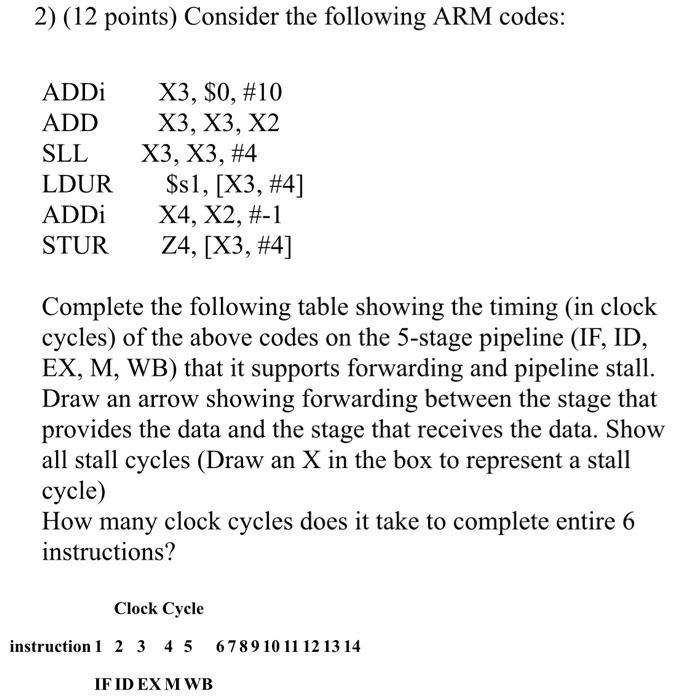 Solved 2) (12 points) Consider the following ARM codes: | Chegg.com