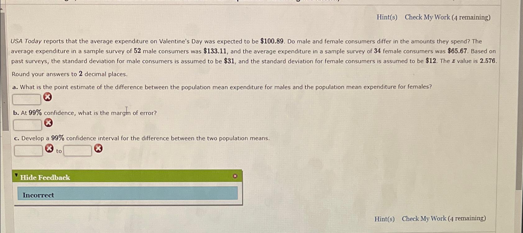 Solved Hint(s) ﻿Check My Work (4 ﻿remaining)USA Today | Chegg.com