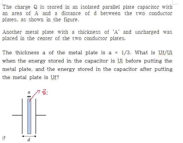 Solved The charge Q is stored in an isolated parallel plate | Chegg.com