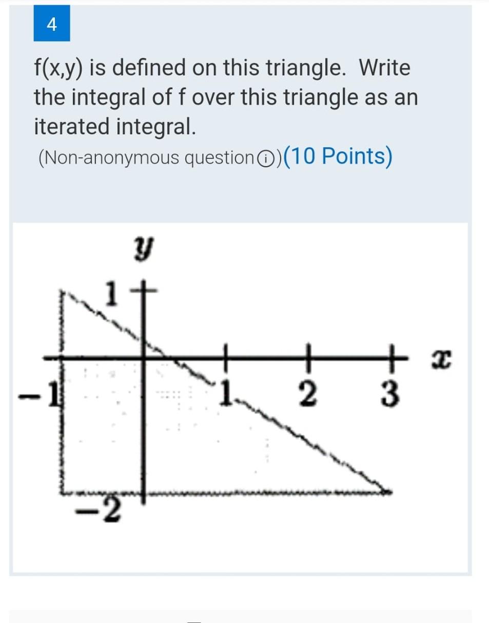 Solved f(x,y) is defined on this triangle. Write the | Chegg.com
