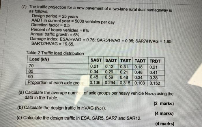 Solved (7) The traffic projection for a new pavement of a | Chegg.com
