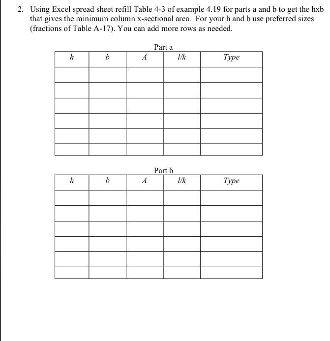 2. Using Excel spread sheet refill Table 4-3 of | Chegg.com