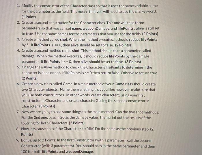 Solved public class Character { private String name: | Chegg.com