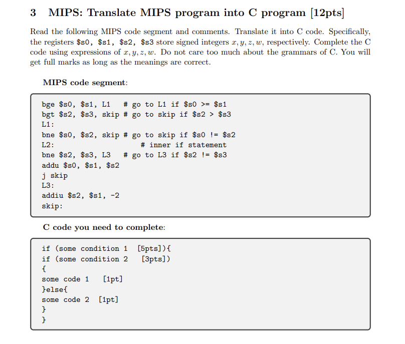 Solved 3 MIPS: Translate MIPS program into C program | Chegg.com Solved 3 MIPS: Translate MIPS program into C program | Chegg.com
