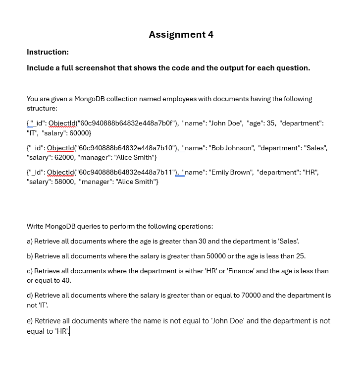 Solved Assignment 4Instruction:Include a full screenshot | Chegg.com