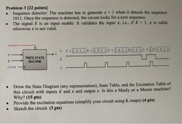 Solved Problem 3 [22 points) Sequence detector: The machine | Chegg.com