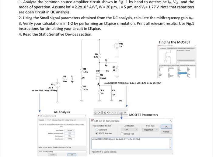 Solved 1. Analyze the common source amplifier circuit shown | Chegg.com