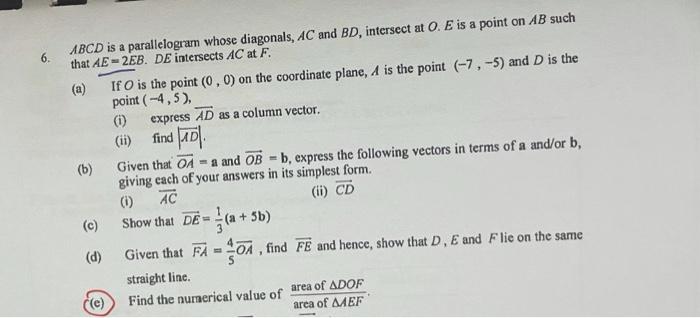 Solved 6. ABCD is a parallelogram whose diagonals, AC and | Chegg.com