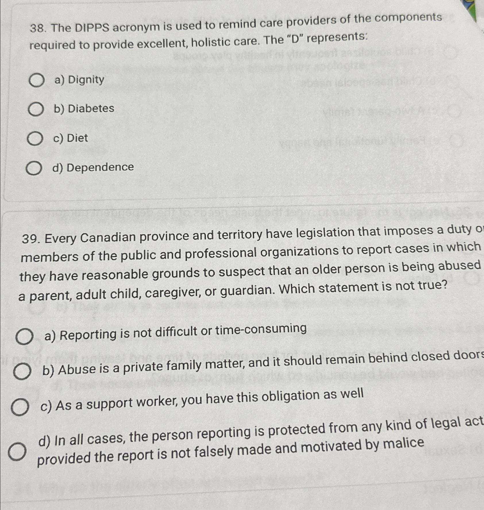 Solved The DIPPS acronym is used to remind care providers of | Chegg.com