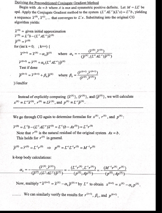 3) Continue the derivation of the PCG method (see the | Chegg.com