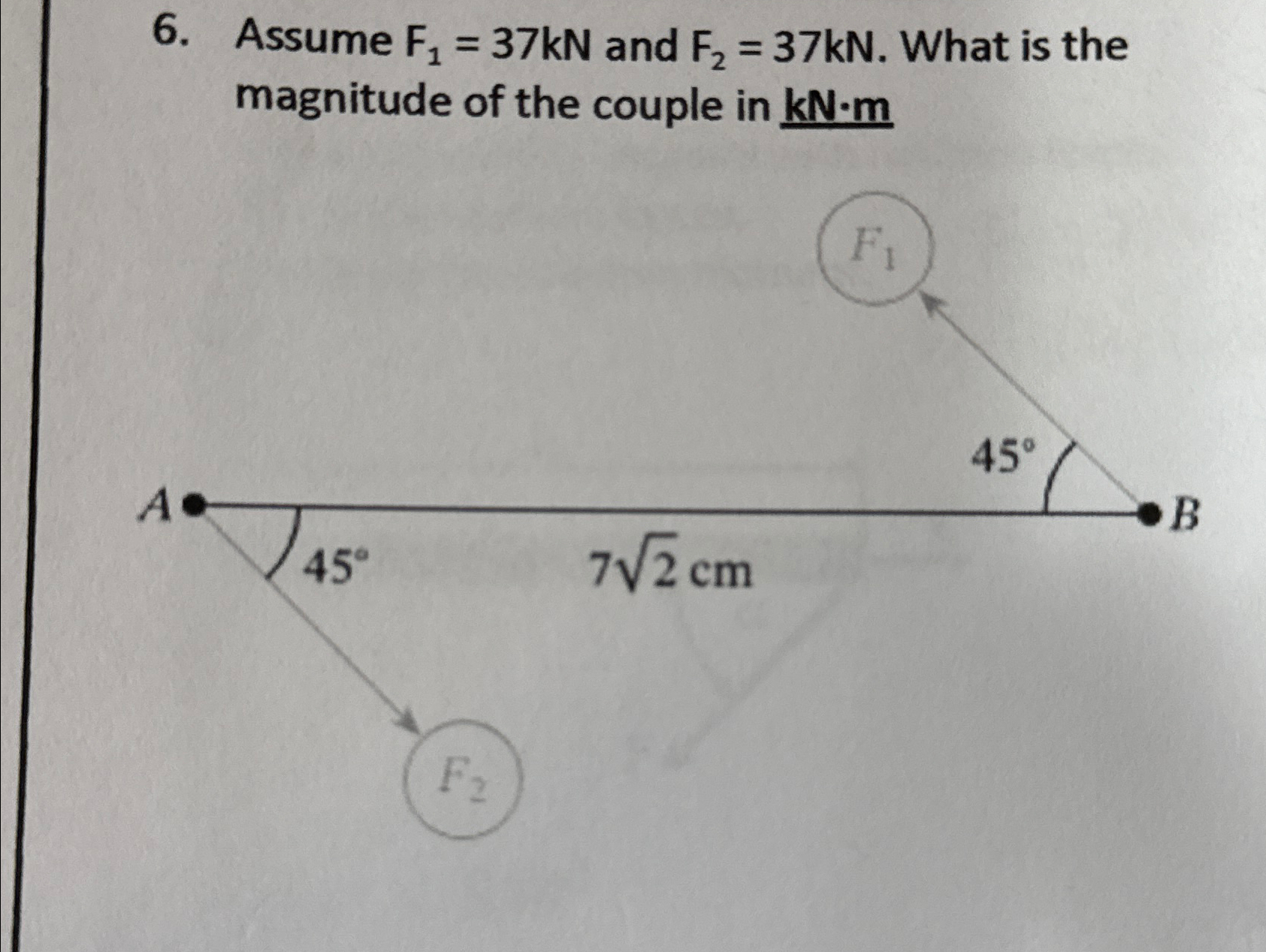 Solved Assume F1=37kN ﻿and F2=37kN. ﻿What is the magnitude | Chegg.com