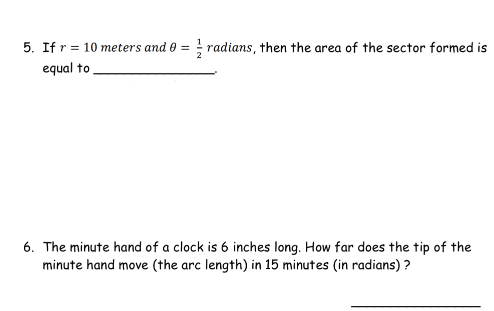 Solved If r=10 ﻿meters and θ=12 ﻿radians, then the area of | Chegg.com