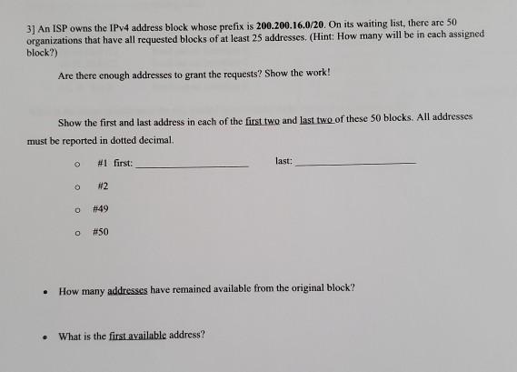 Solved 3] An ISP owns the IPv4 address block whose prefix is | Chegg.com