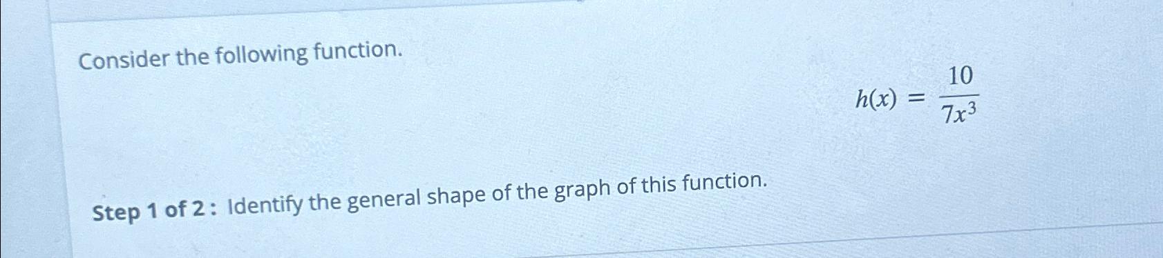 Solved Consider the following function.h(x)=107x3Step 1 ﻿of | Chegg.com