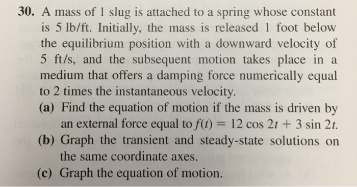 Solved 30. A mass of 1 slug is attached to a spring whose | Chegg.com