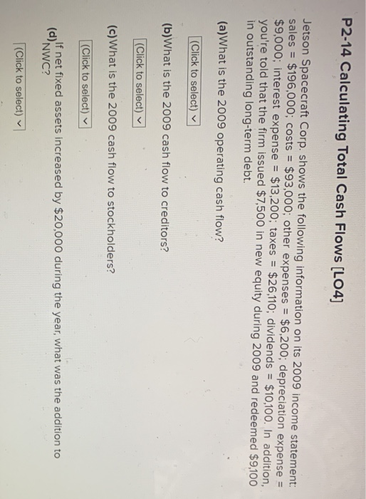 Solved P2-14 Calculating Total Cash Flows (LO4) Jetson | Chegg.com